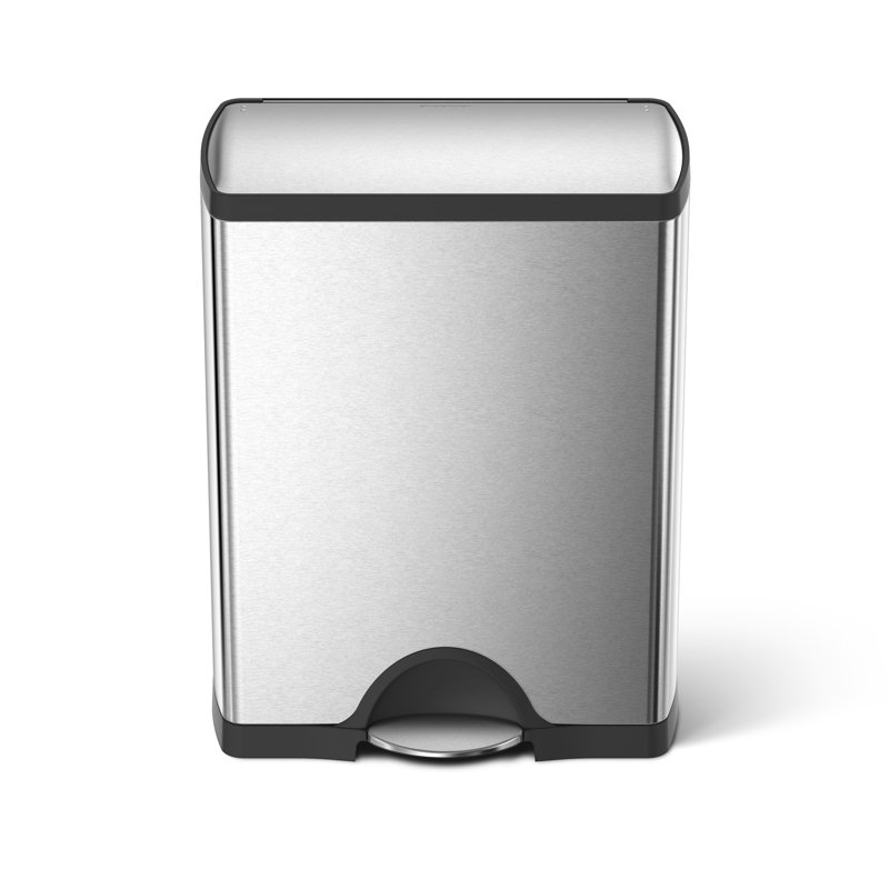 simplehuman Rectangular Dual Compartment Recycling Kitchen Step Trash Can, 46 Liter, Stainless ...